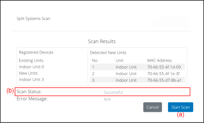 Detect the connecting devices (Split Systems Scan)
