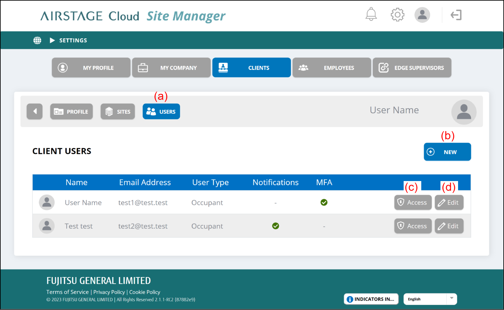 Add, edit, or delete the client user